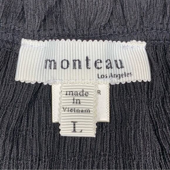 Monteau | Tops | Monteau Blouse Size Large Black Stretchy Crinkle ...